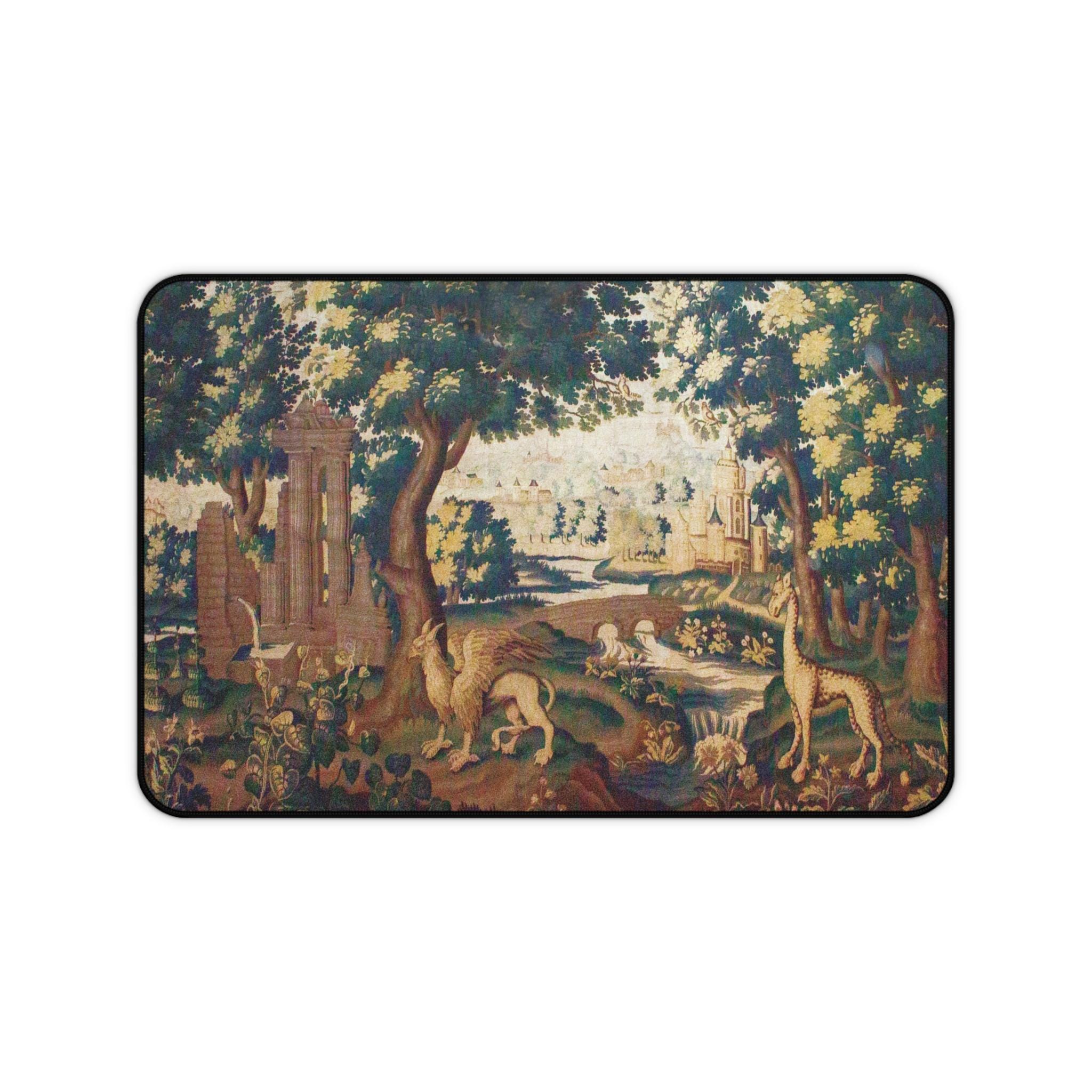 Medieval Gryphon Tapestry Desk Mat, Vintage Castle Garden Forest French ...