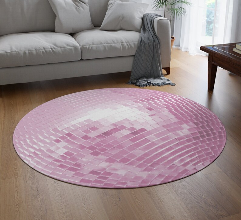 Pink Disco Ball Round Area Rug, Dance Party Large 60" Circle Accent ...
