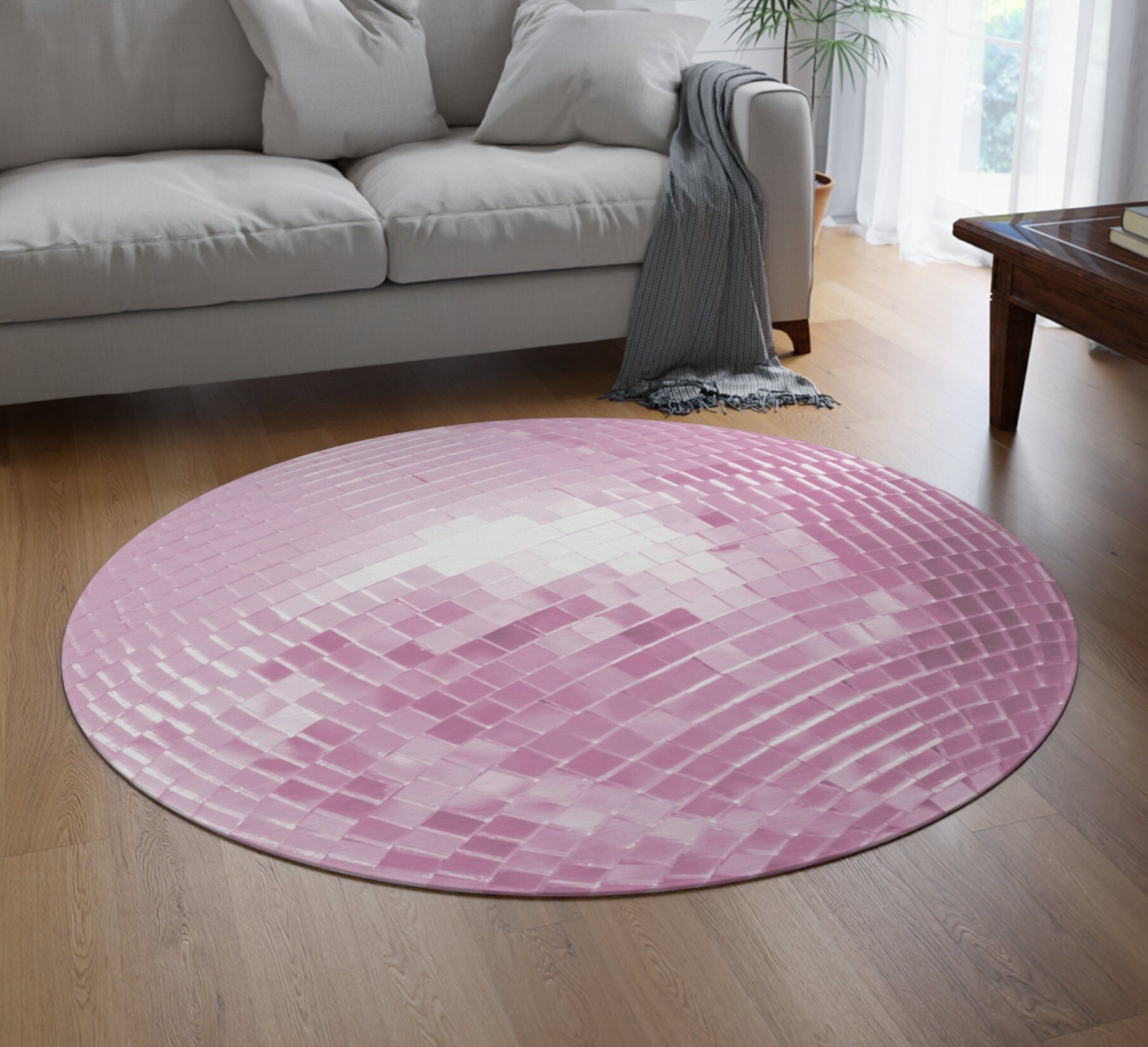 Pink Disco Ball Round Area Rug, Dance Party Large 60 Circle Area Accent ...