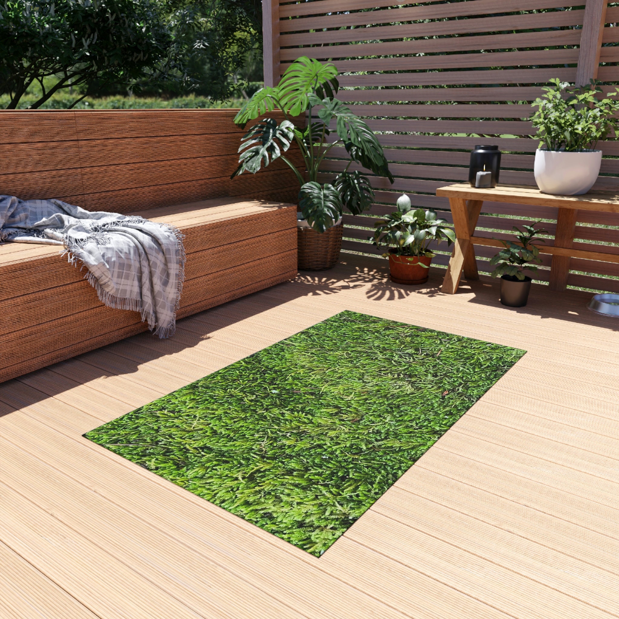 Green Moss Print Outdoor Rug in 4 Sizes, Non-slip Outside Patio Porch ...
