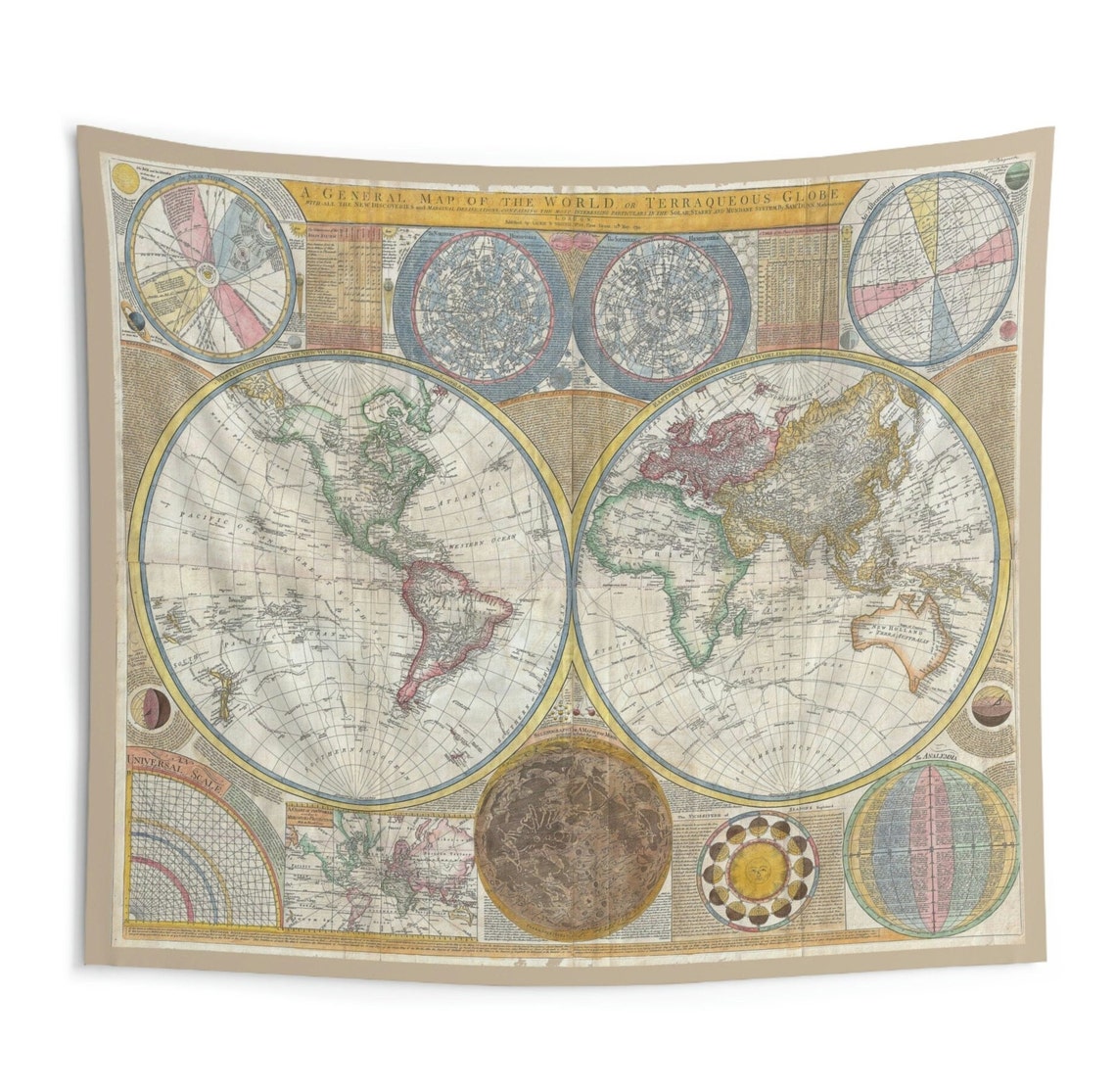 Vintage World Map Tapestry, Map of the World Wall Hanging, Large World ...