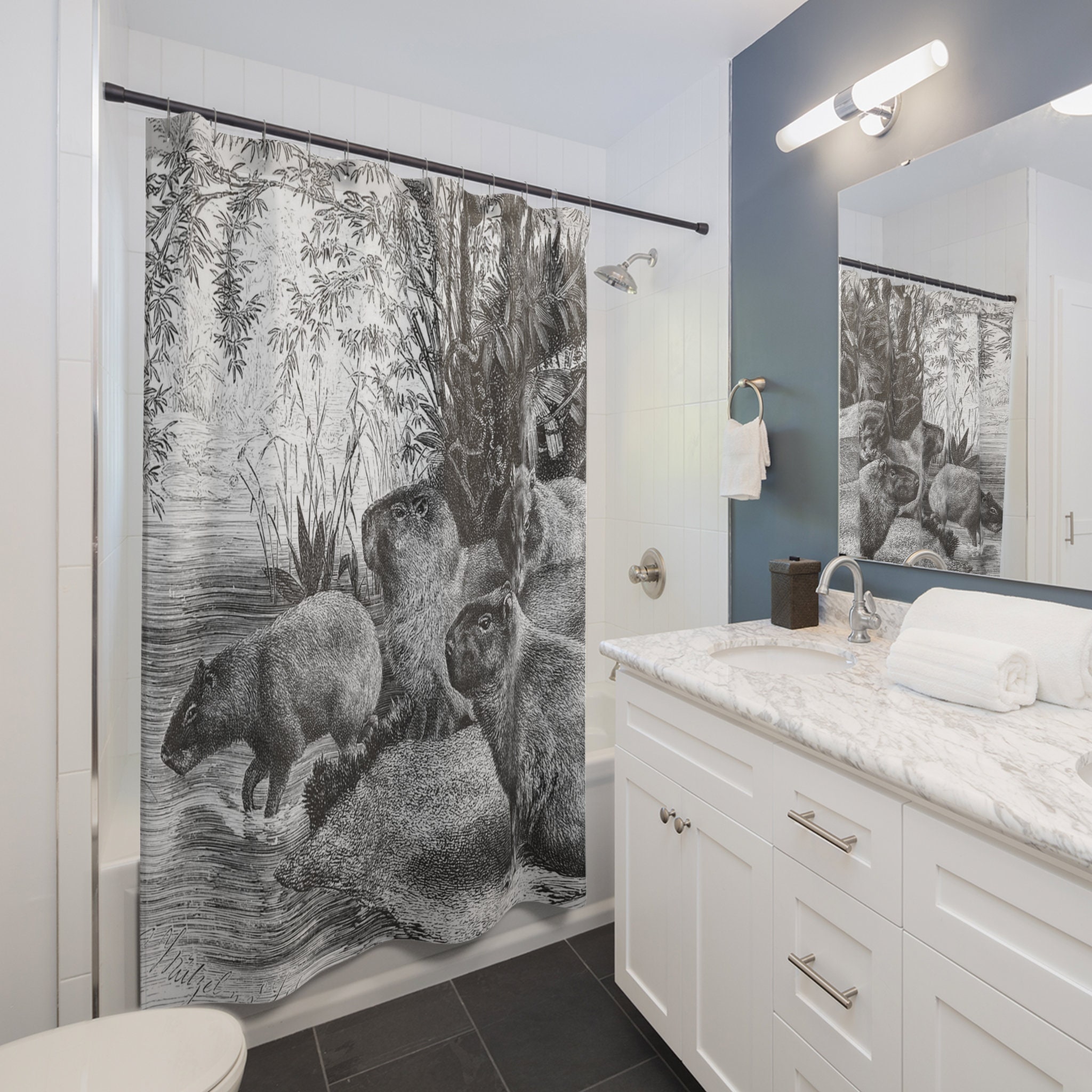 Capybara Shower Curtain, Giant Cavy Rodent Bathroom Decor, Vintage ...