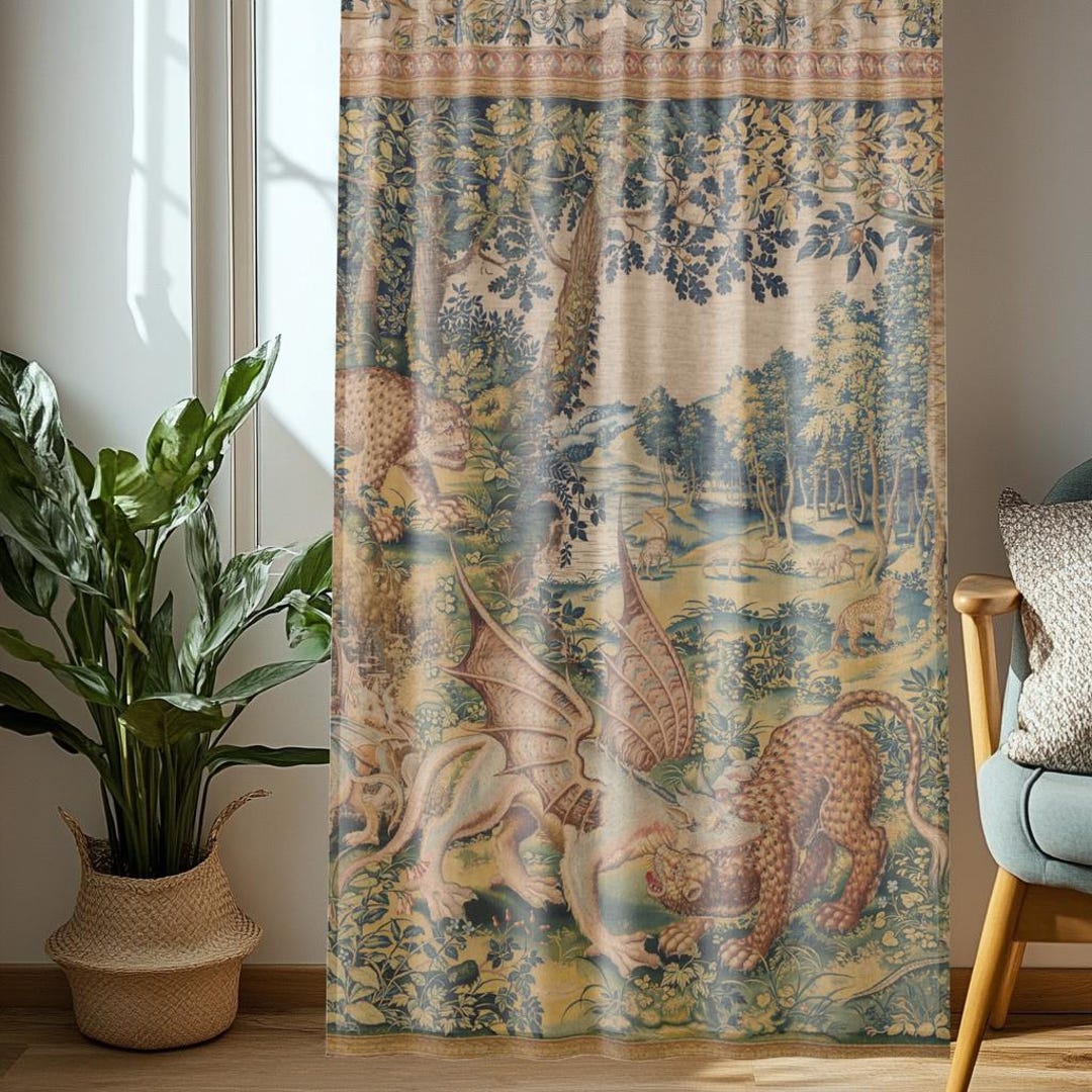 Medieval Dragon & Panther Curtain Panel, Blackout Sun Blocking Shade ...