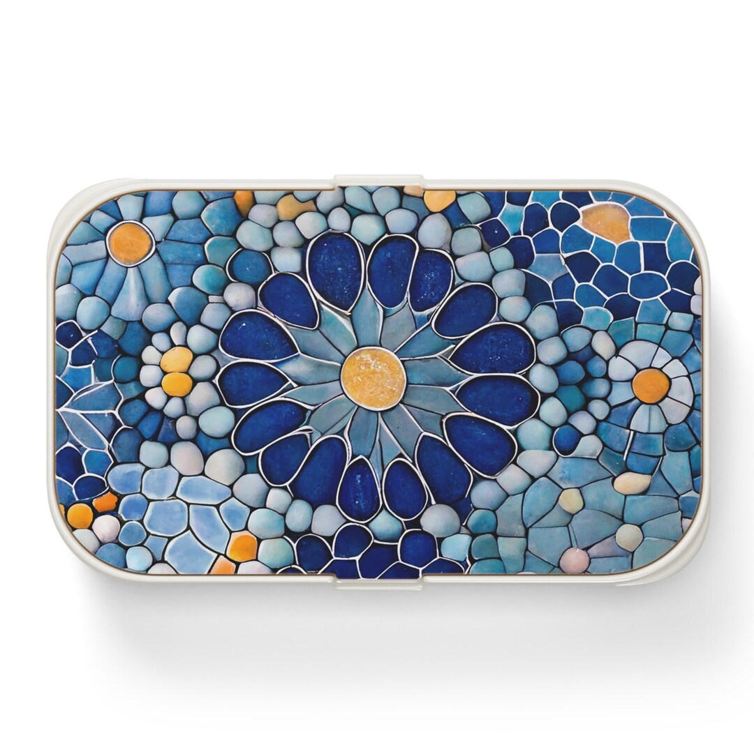 Blue and Yellow Flowers Mosaic Bento Box, Japanese Lunch Box for Adults ...