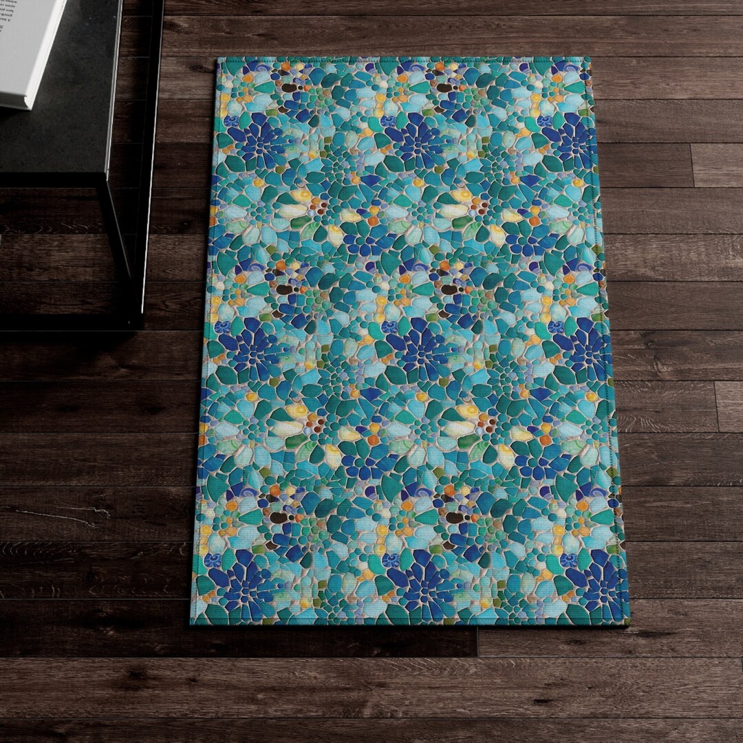 Beach Glass Mosaic Area Rug in 3 Sizes, Rectangle Cool Unique Colorful ...