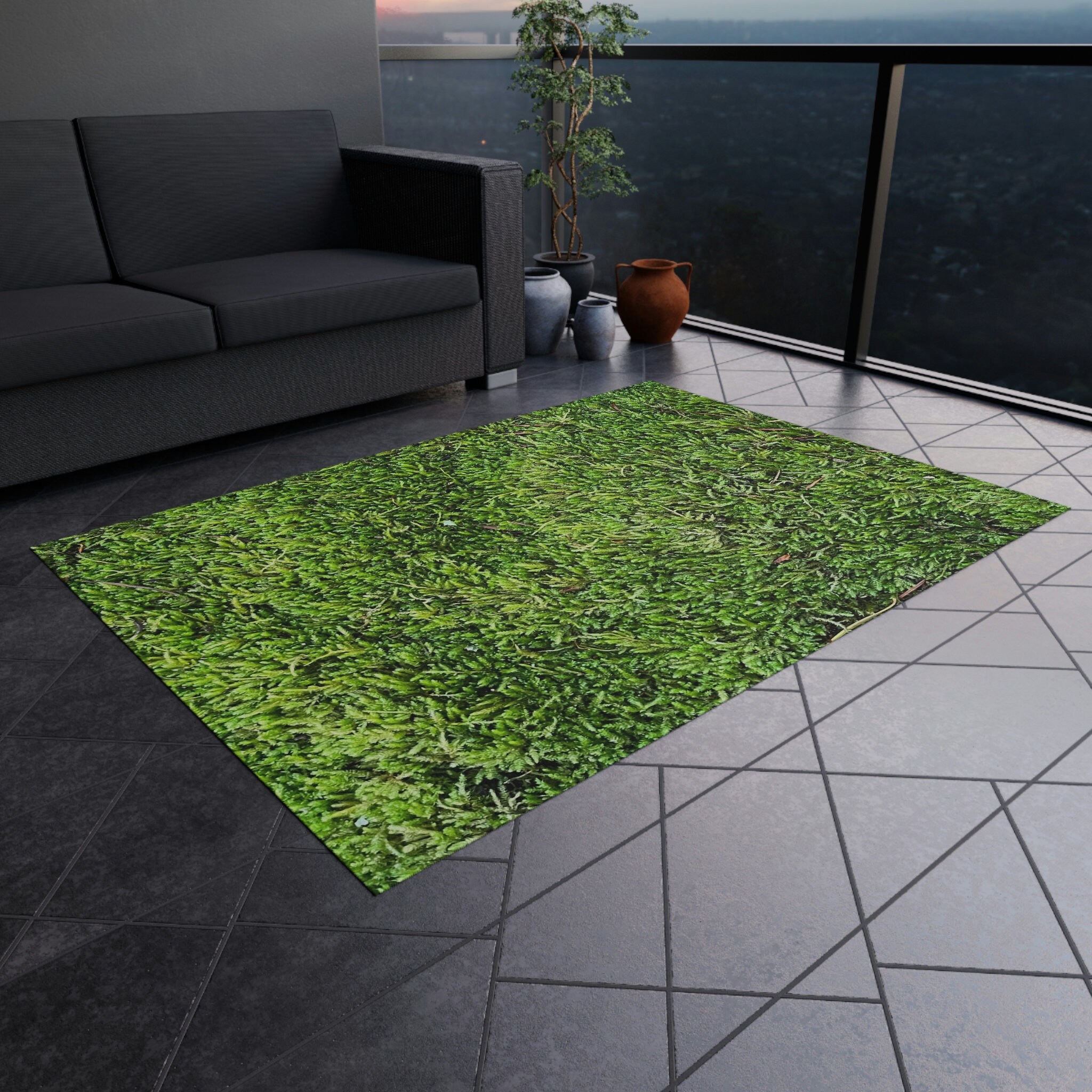 Green Moss Print Outdoor Rug in 4 Sizes, Non-slip Outside Patio Porch ...