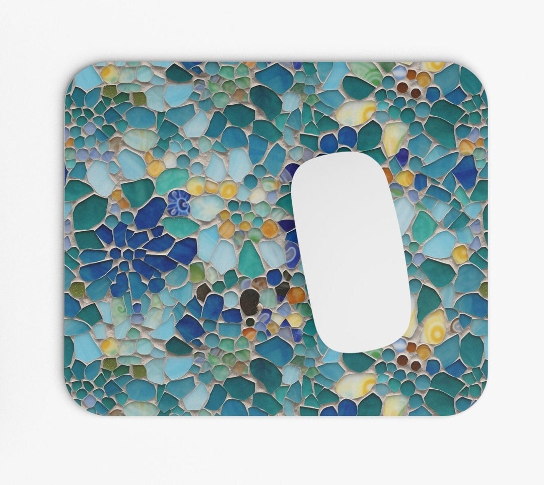 Sea Glass Mosaic Mouse Pad, Gaudi Inspired Abstract Flowers Gaming ...