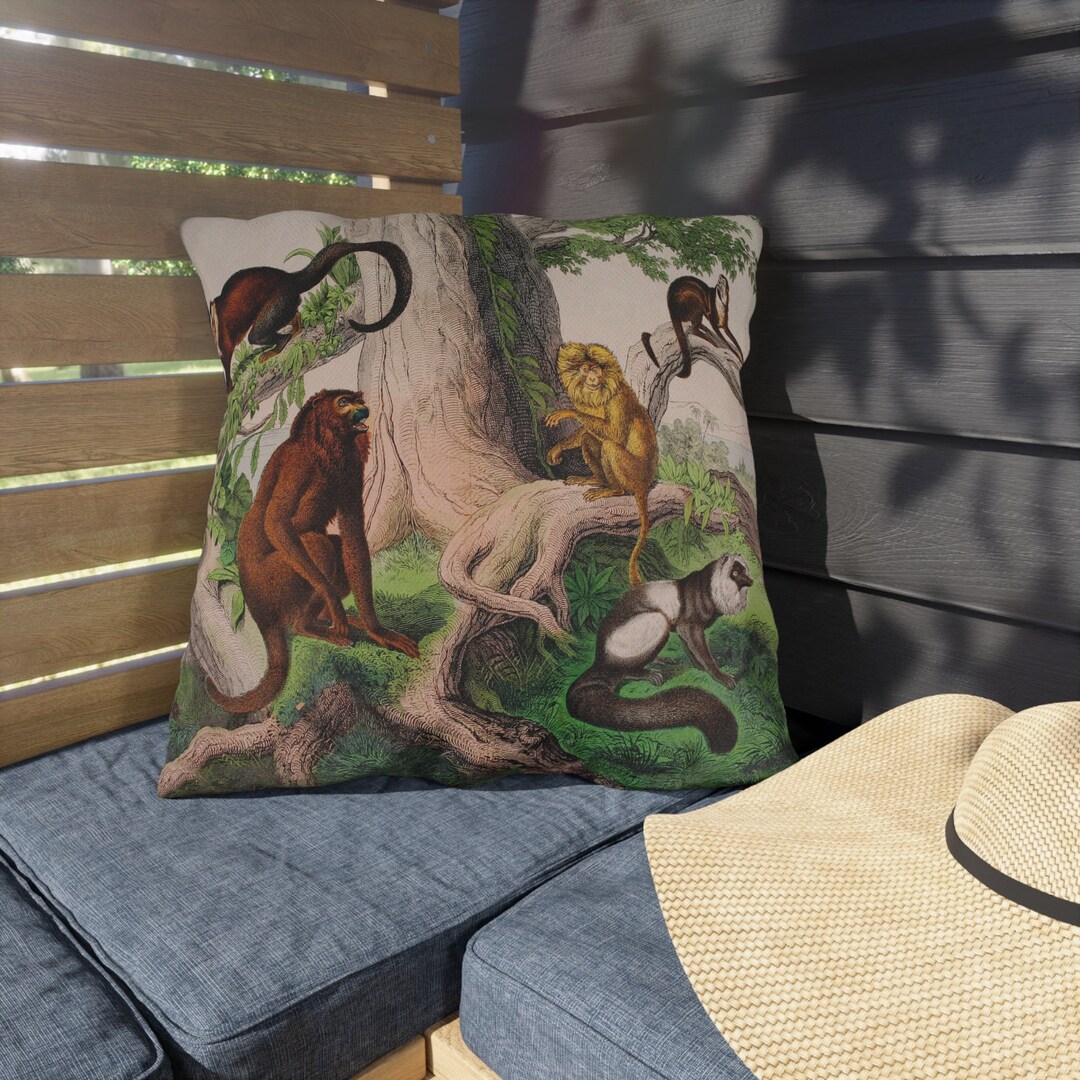 Monkeys Outdoor Pillows, 4 Sizes Square or Lumbar, Water Resistant ...