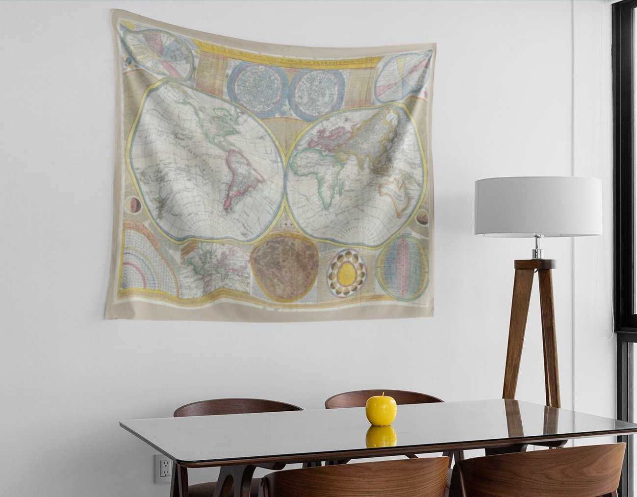 Vintage World Map Tapestry, Map of the World Wall Hanging, Large World ...