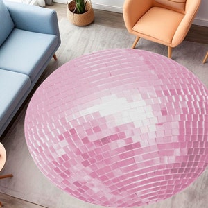 Pink Disco Ball Round Area Rug, Dance Party Large 60" Circle Accent ...