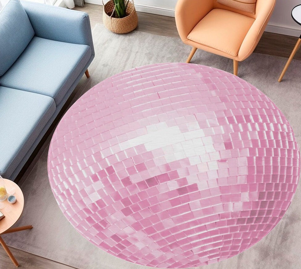 Pink Disco Ball Round Area Rug, Dance Party Large 60 Circle Accent ...