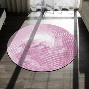 Pink Disco Ball Round Area Rug, Dance Party Large 60" Circle Accent ...