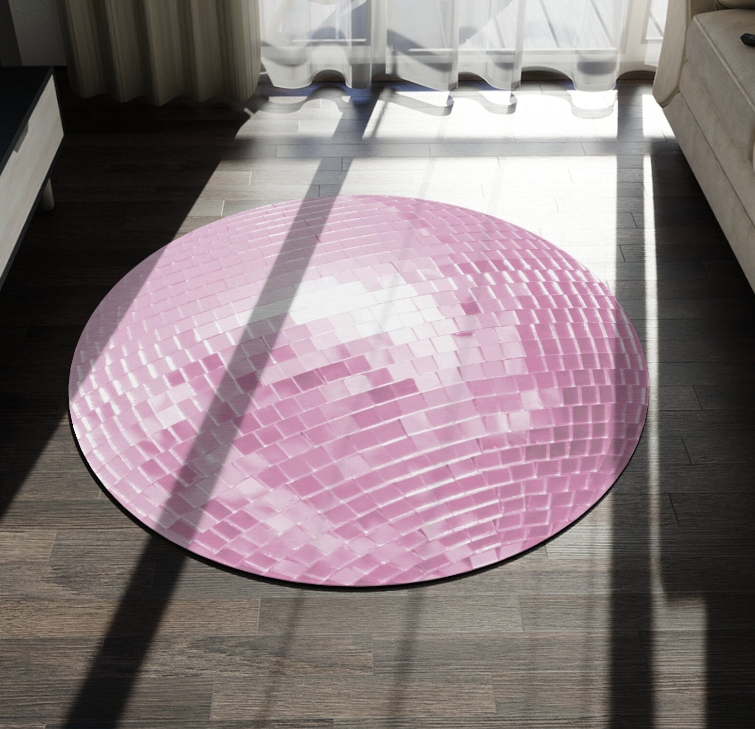 Pink Disco Ball Round Area Rug, Dance Party Large 60 Circle Area Accent ...