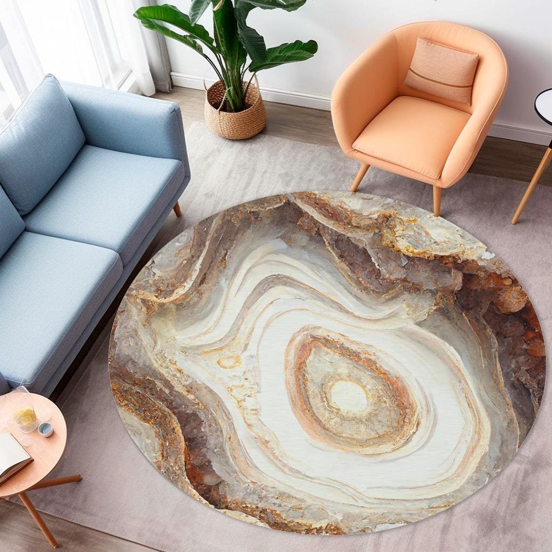 Geode Crystal Round Area Rug, Gold Copper Quartz Large Accent Rug, 60 ...