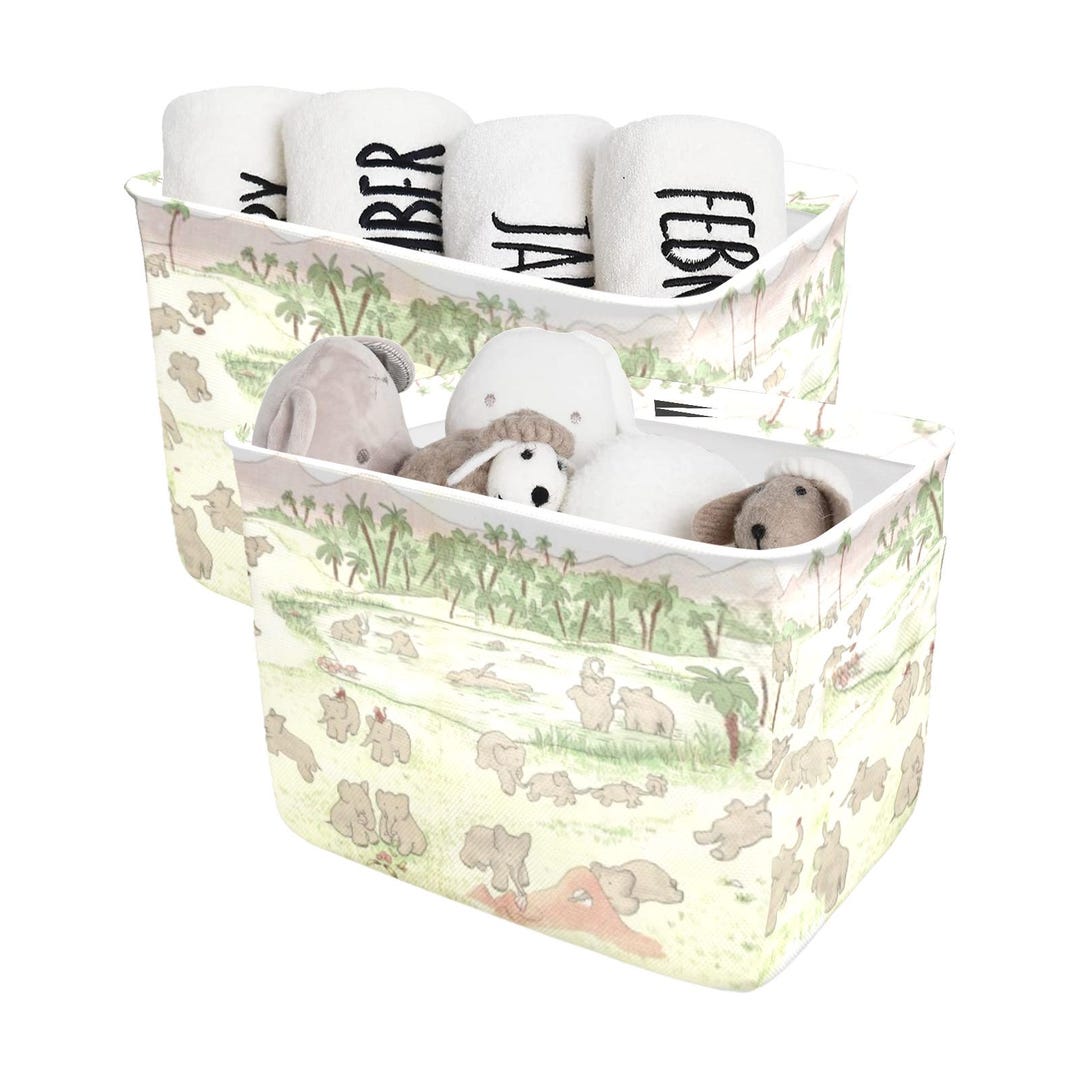 Elephants Fabric Storage Bin, Cute Vintage Babar, Basket Container for ...