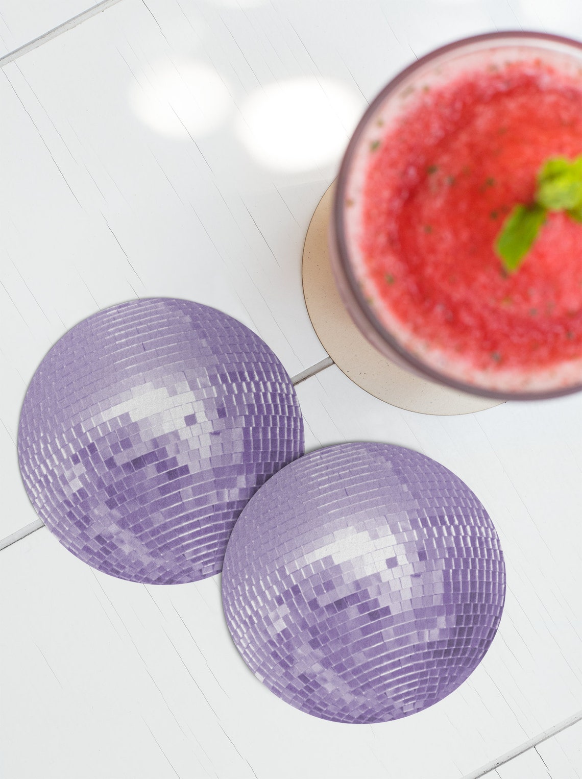 Purple Disco Ball Coaster Sets, Round Disco Party Accessories Favors ...
