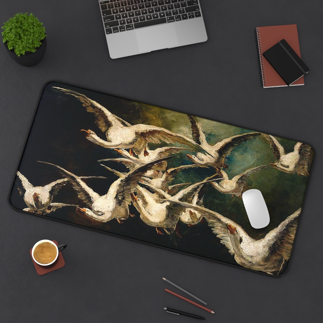 Geese Desk Mat in 3 Sizes, Flock of Geese Flying Vintage Goose Painting ...