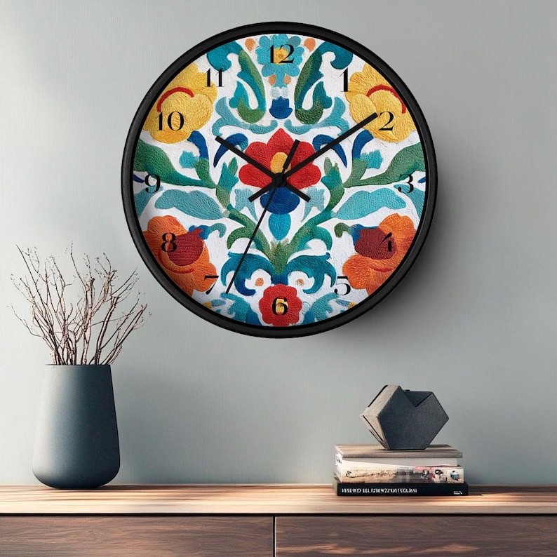 Talavera Wall Clock Wood Frame, Inspired by Mexican Spanish Portuguese ...