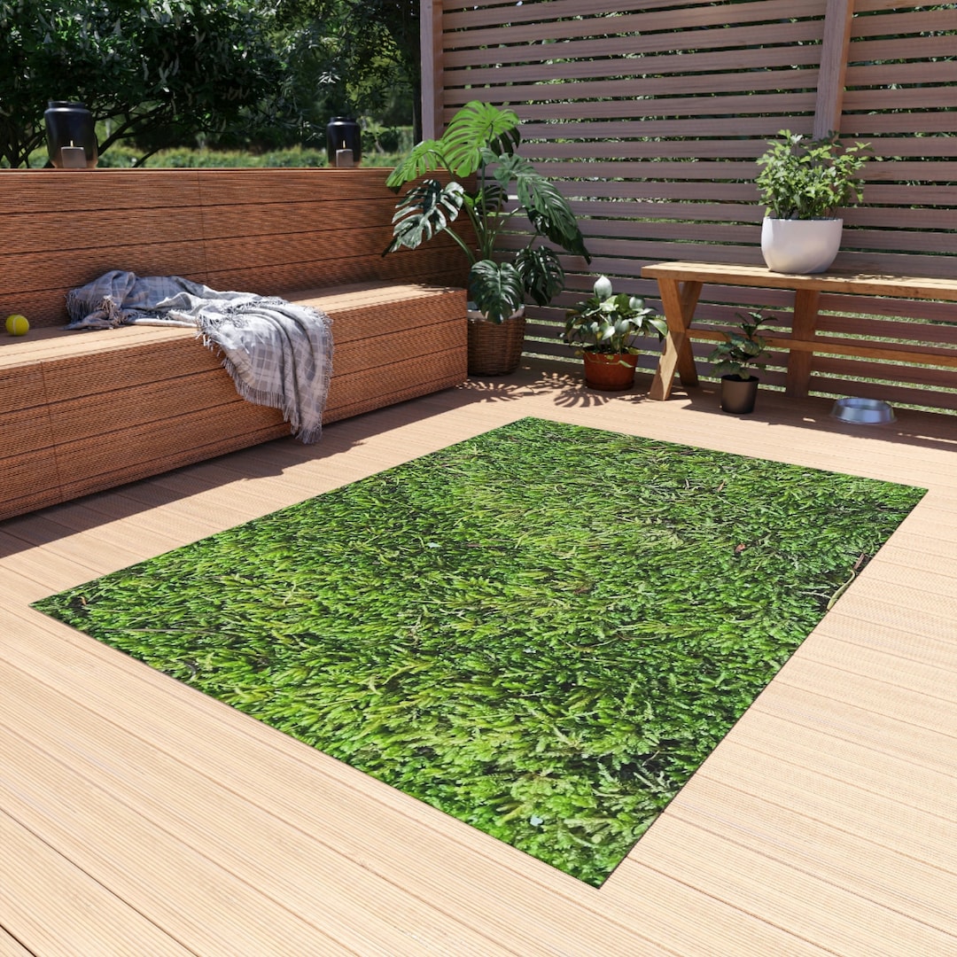 Green Moss Print Outdoor Rug in 4 Sizes, Outside Patio Porch Forest ...