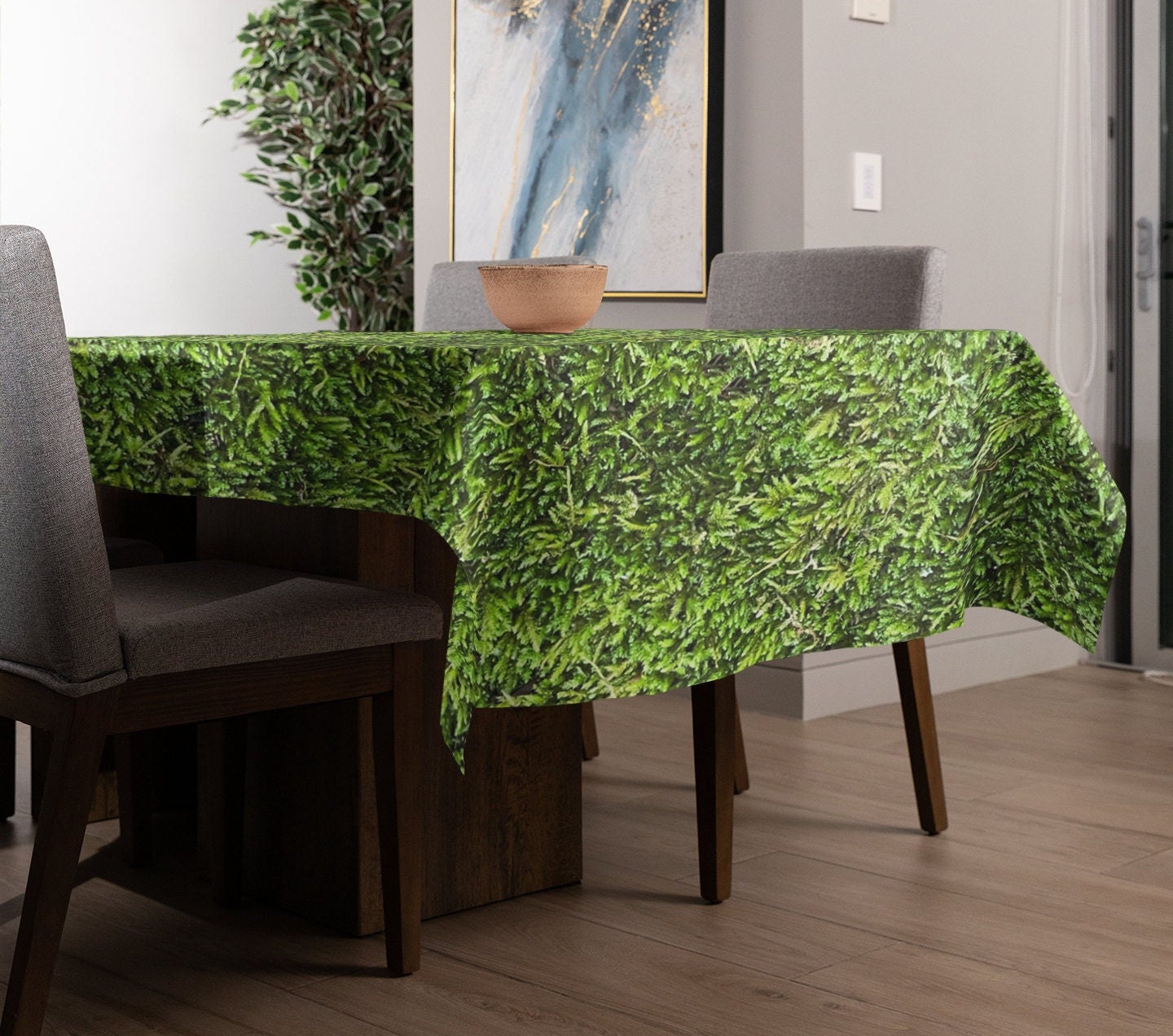 Moss Print Table Cloth, Emerald Green Forest Decor Square Table Cover ...