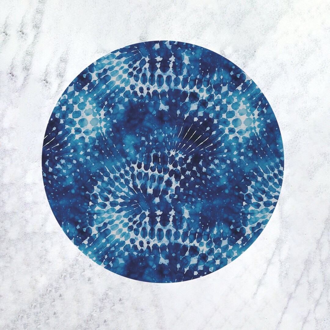 Shibori Tie Dye Round Area Rug, Japanese Indigo Blue Large 60 Circle ...