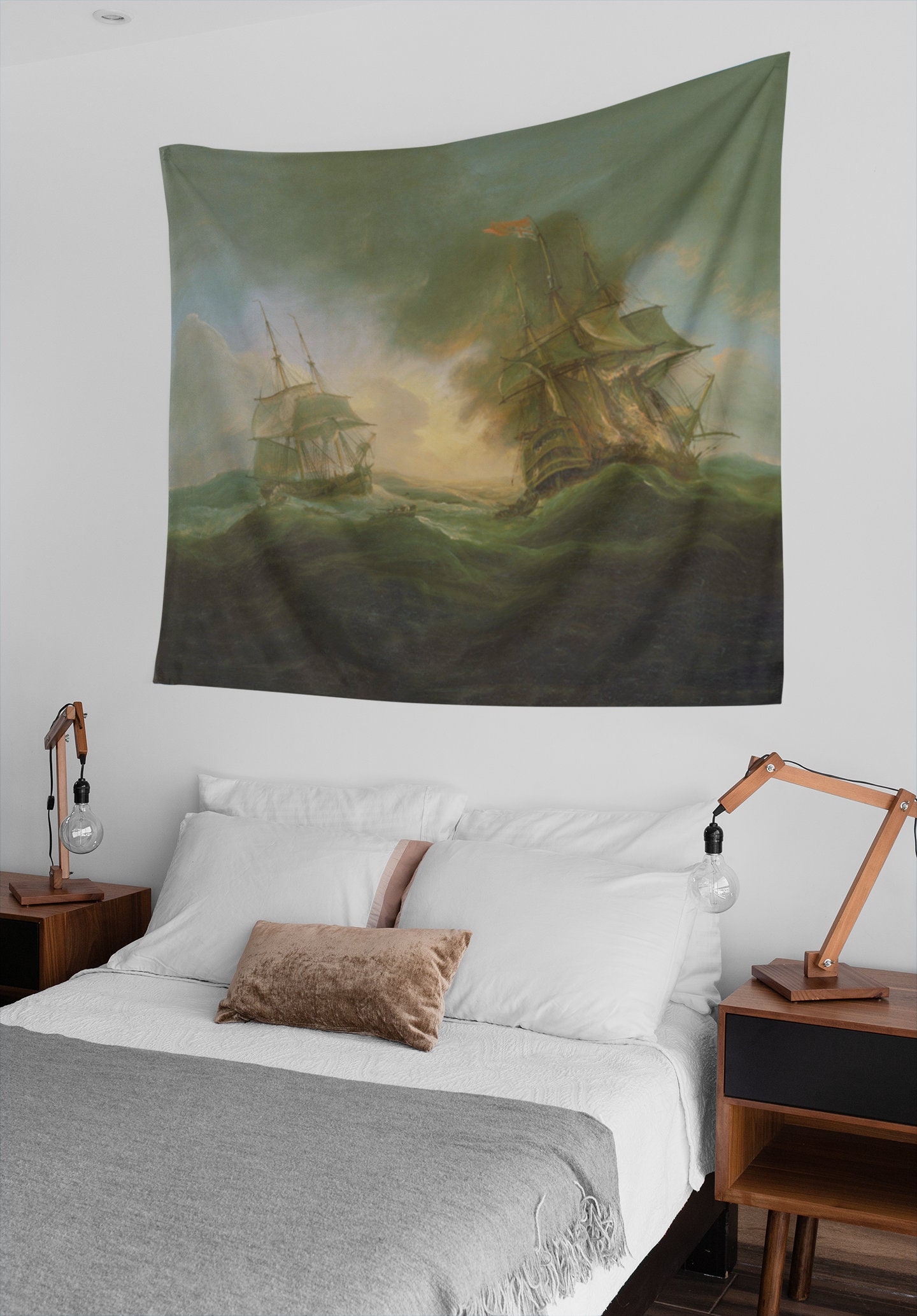 Pirate Tall Ship Battle Tapestry, Vintage Wooden Boat Sailing Wall ...