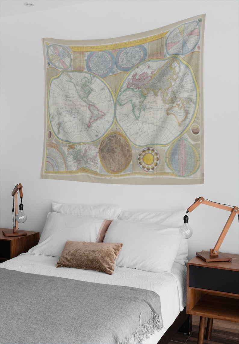 Vintage World Map Tapestry, Map of the World Wall Hanging, Large World ...