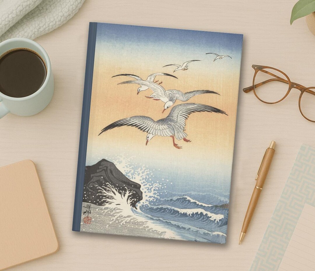 Sea Birds Ocean Sunrise Hard Backed Journal, Lined Notebook, Seagulls ...