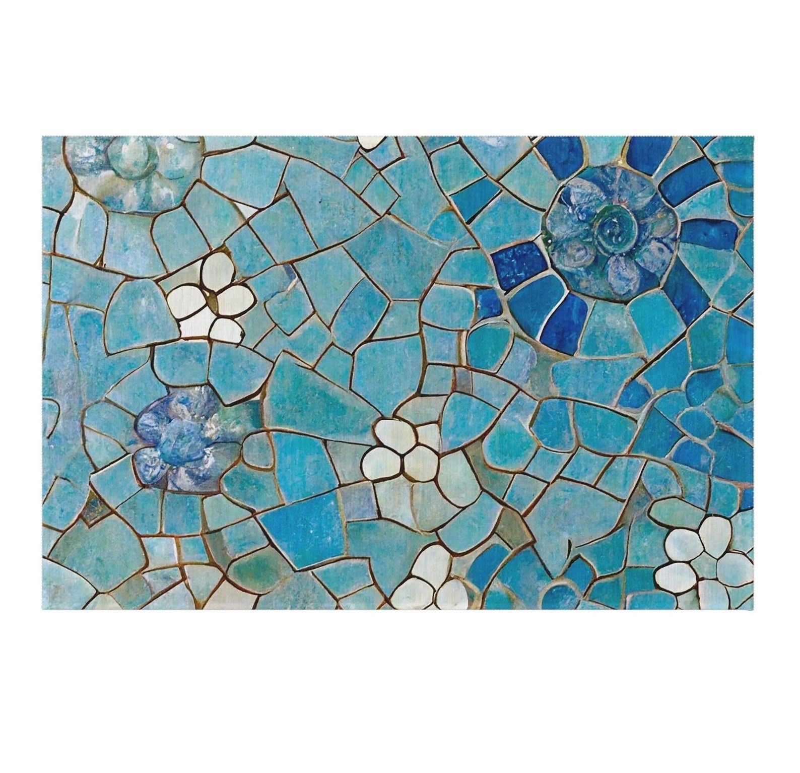 Blue Flowers Gaudi Door Mat, Mosaic Doormat, Colorful Welcome Mat ...