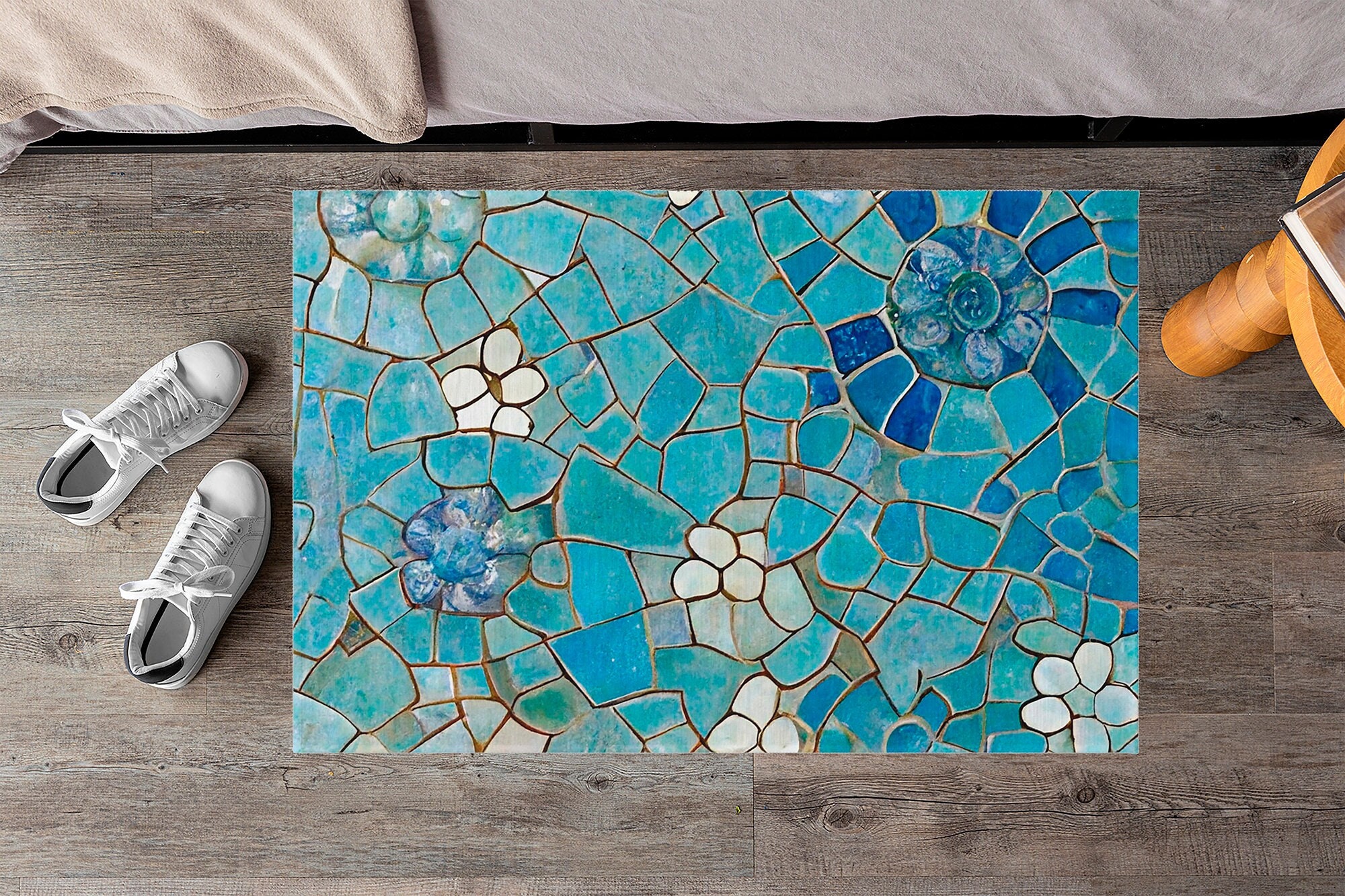 Blue Flowers Gaudi Door Mat, Mosaic Doormat, Colorful Welcome Mat ...