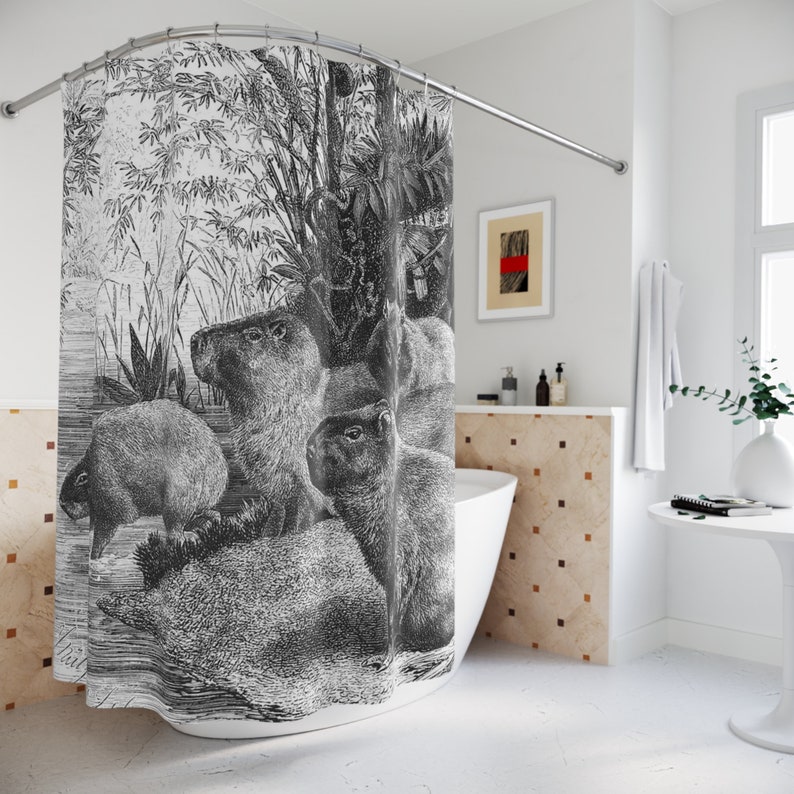 Capybara Shower Curtain, Giant Cavy Rodent Bathroom Decor, Vintage ...