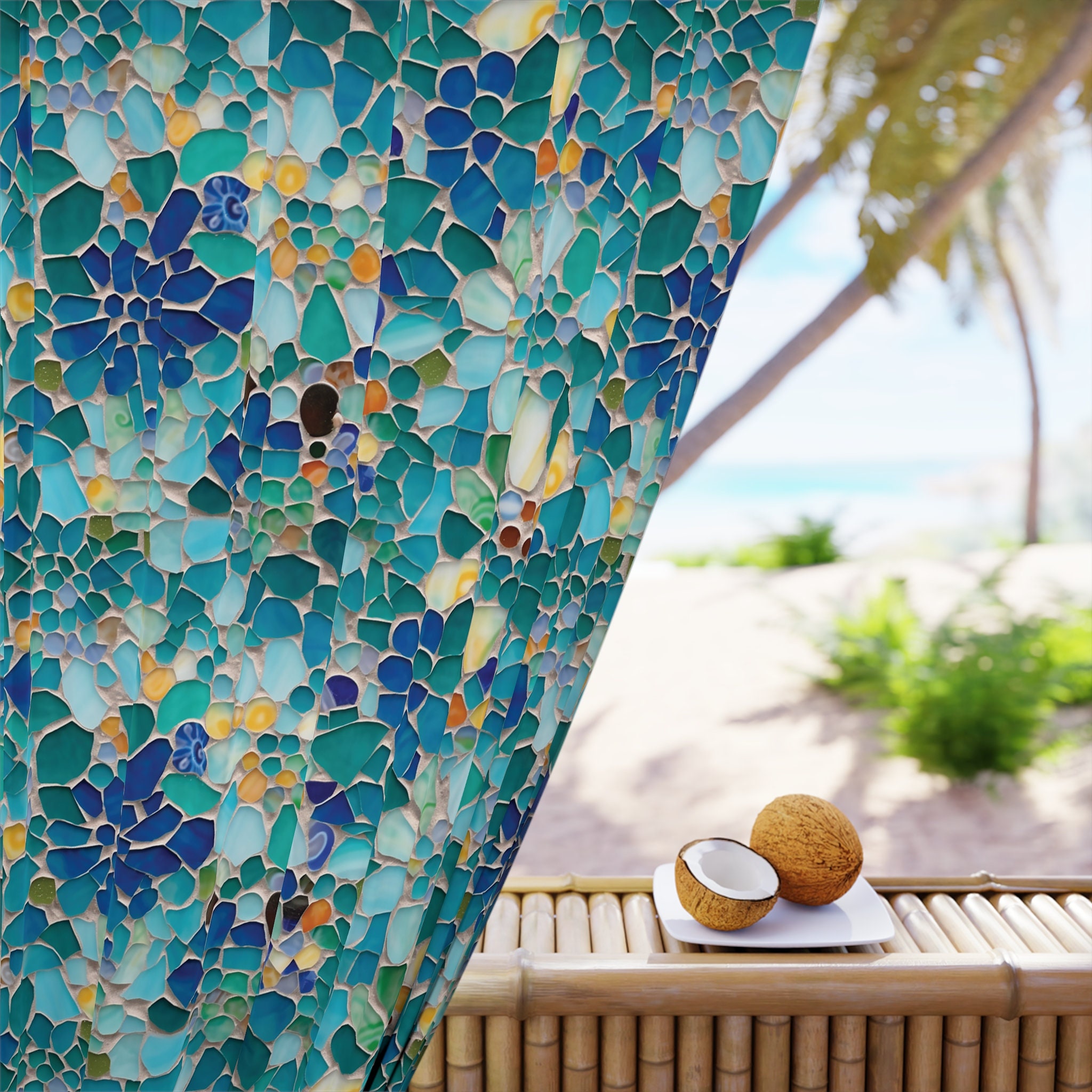 Sea Glass Mosaic Blackout Window Curtain Panel Barcelona Gaudi Inspired ...