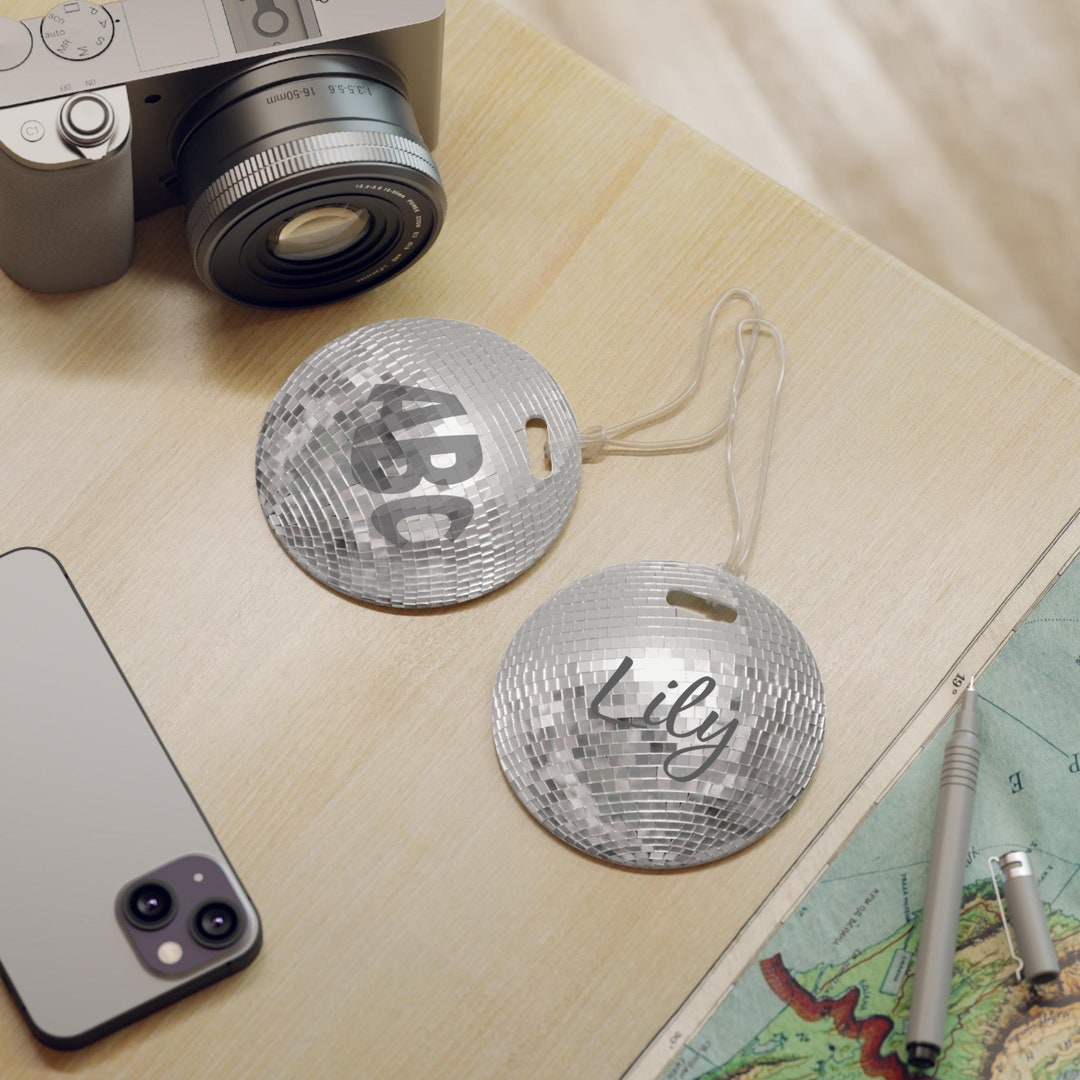 Personalized Disco Luggage Tags, Custom Monogram Silver Disco Ball ...
