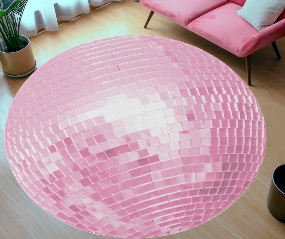 Pink Disco Ball Round Area Rug, Dance Party Large 60 Circle Accent ...