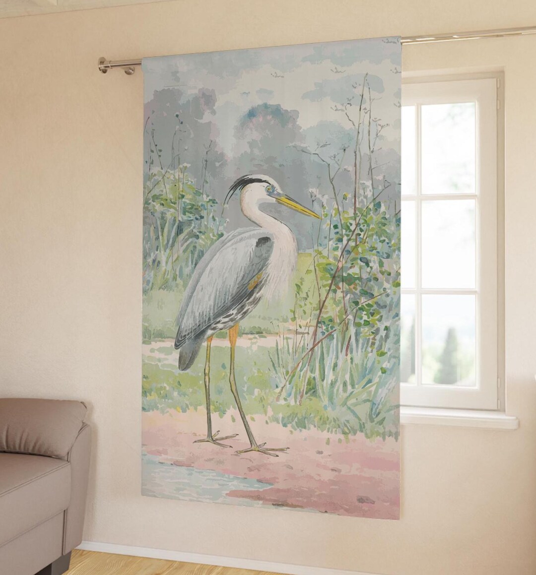 Great Blue Heron Blackout Window Curtain Panel, Sunblocking Coastal ...