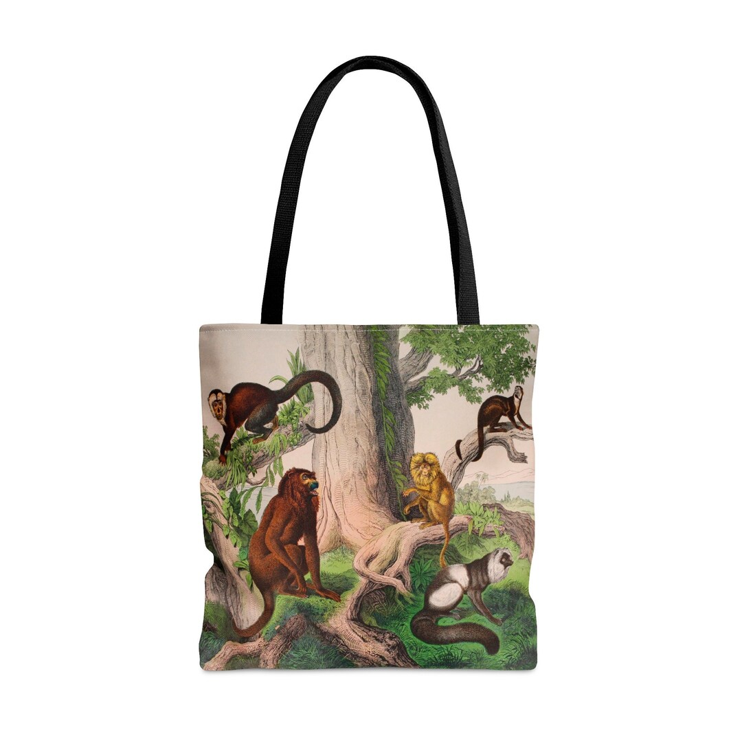 Monkeys Book Bag in 3 Sizes, Vintage Wild Monkey Tote Bag, Safari ...