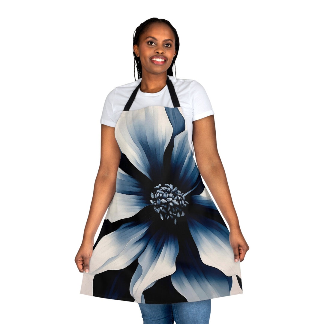 Blue Flower Apron, Indigo Georgia O'keeffe Inspired Floral Painting, Cute Boho Aesthetic Nature ...