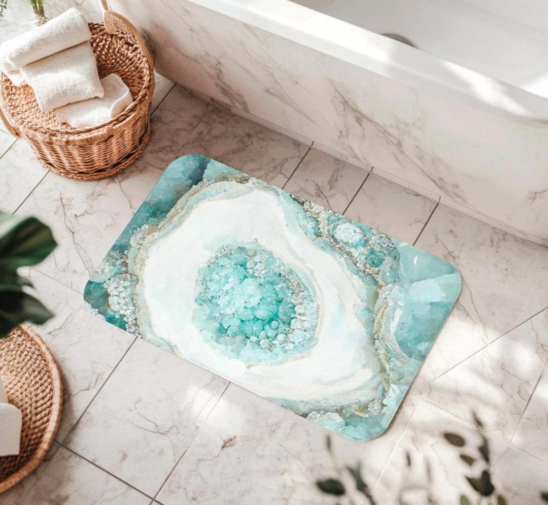 Aquamarine Geode Bath Mat, Crystal Bathroom Mat, Unique Bathroom Decor ...