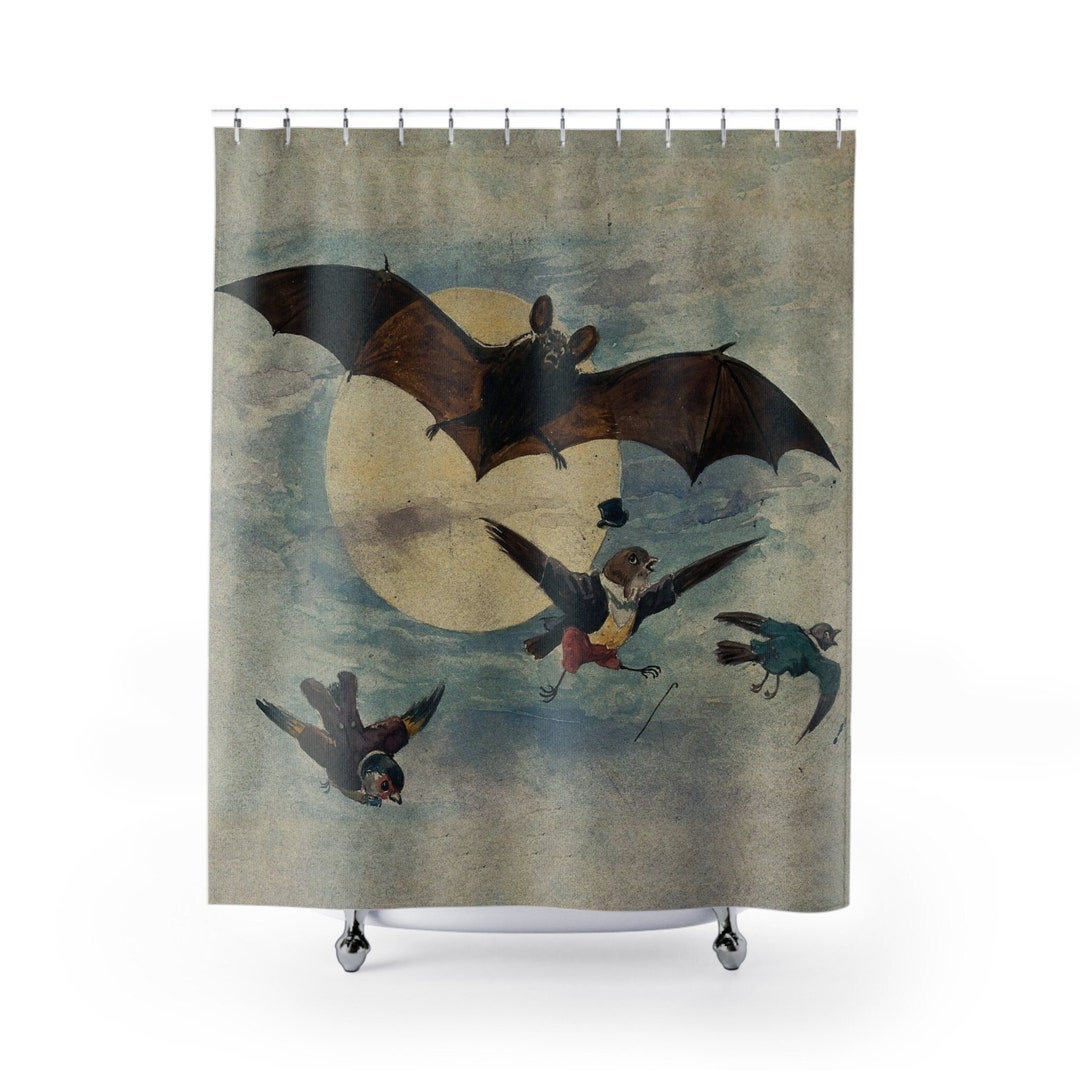 Bat and Birds Shower Curtain, Full Moon Goth Bathroom Decor, Spooky ...
