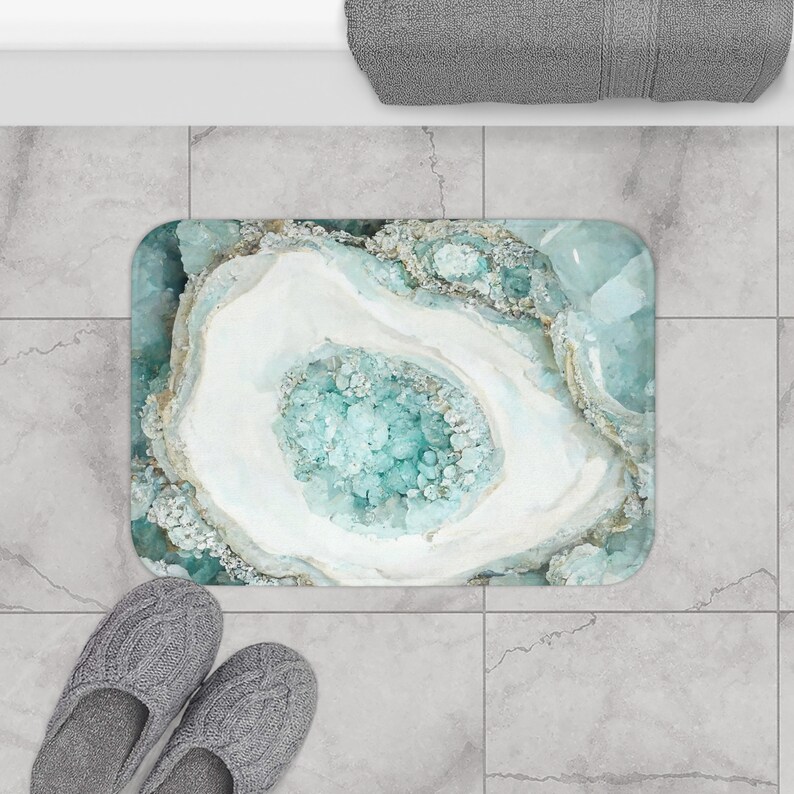 Aquamarine Geode Bath Mat, Crystal Bathroom Mat, Unique Bathroom Decor ...