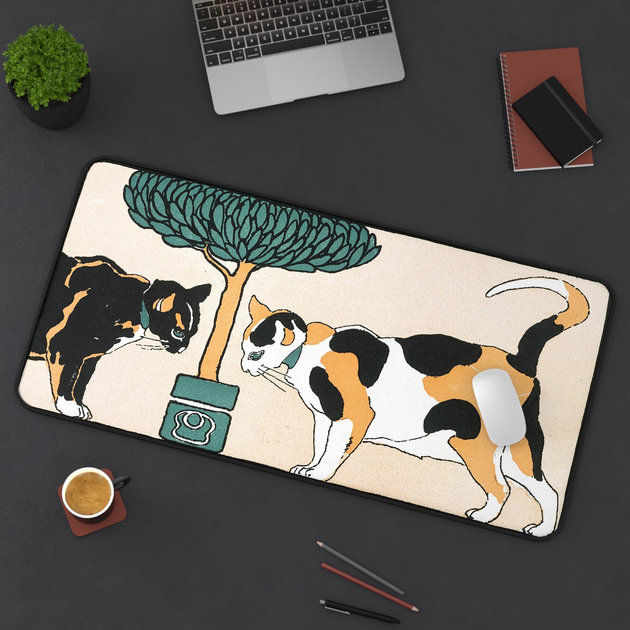 Calico Cat Desk Mat in 2 Sizes, Large Desk Mat, Neoprene Gaming Mat ...