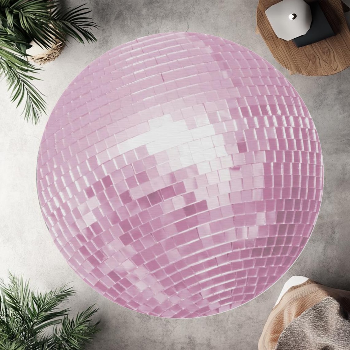 Pink Disco Ball Round Area Rug, Dance Party Large 60" Circle Accent ...