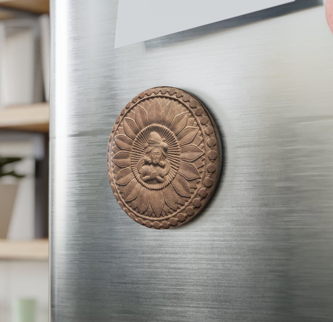 Zen Lotus Flower Magnet, Buddhist Carving Round Fridge Magnet Eastern ...