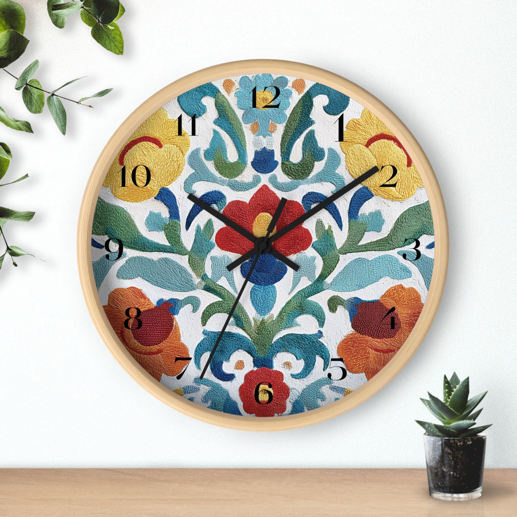 Talavera Wall Clock Wood Frame, Inspired by Mexican Spanish Portuguese ...
