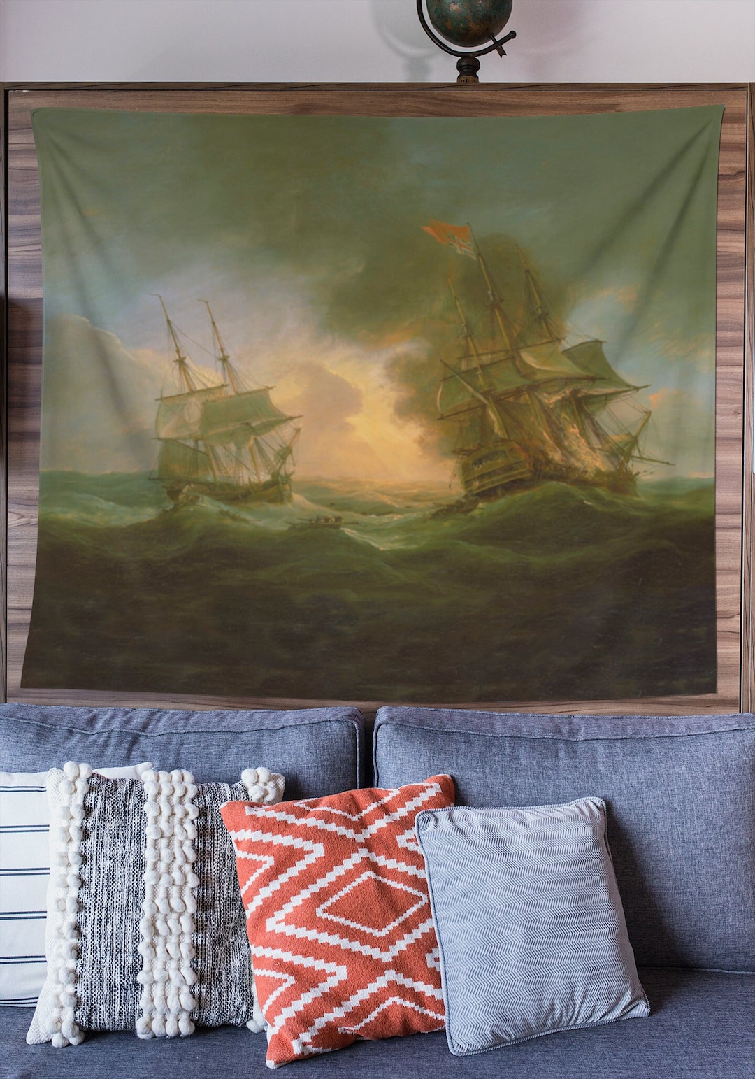 Pirate Tall Ship Battle Tapestry, Vintage Wooden Boat Sailing Wall ...