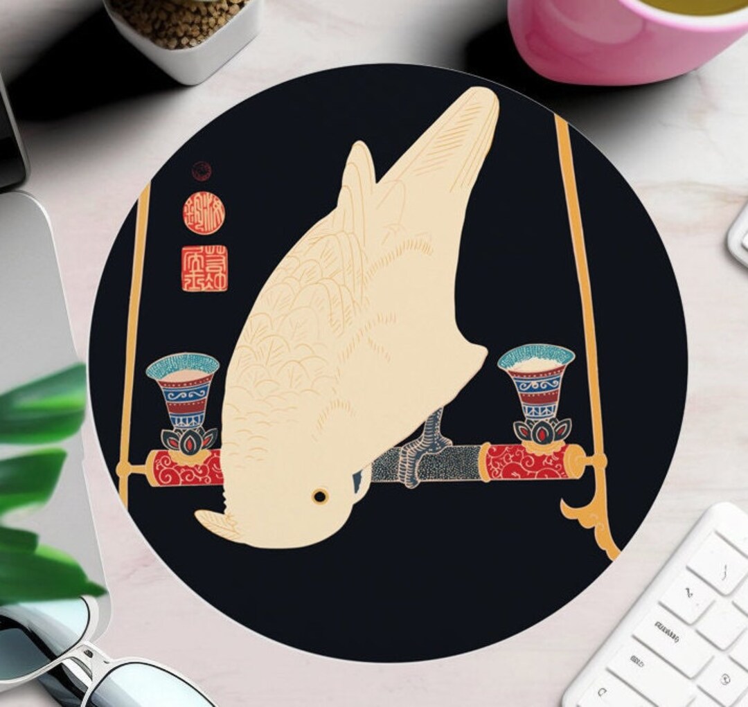 Bird Mouse Pad, Japanese Vintage Woodblock Print Round Desk Top Mat ...