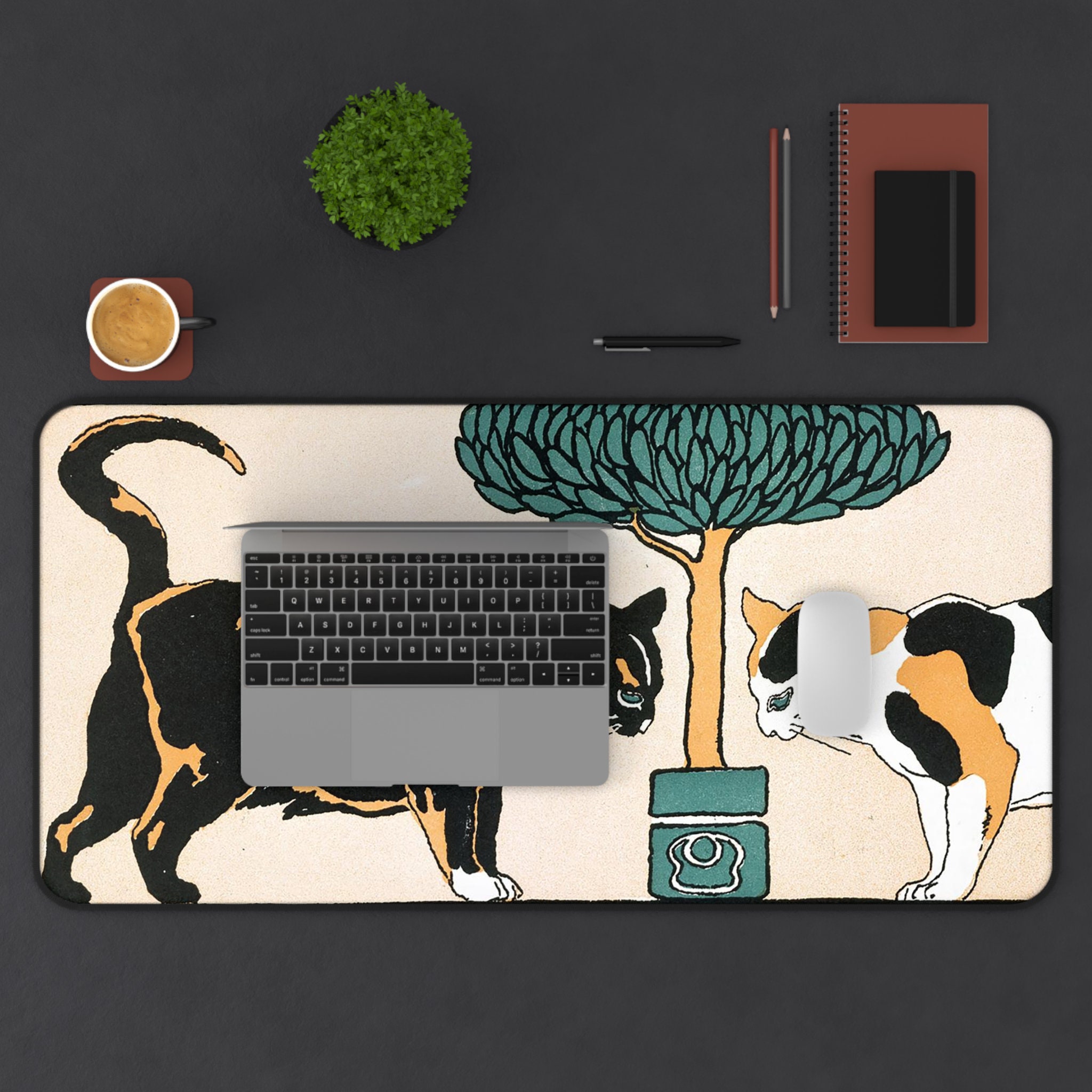 Black Cat Desk Mat in 2 Sizes, Large Desk Mat, Calico, Neoprene Gaming ...