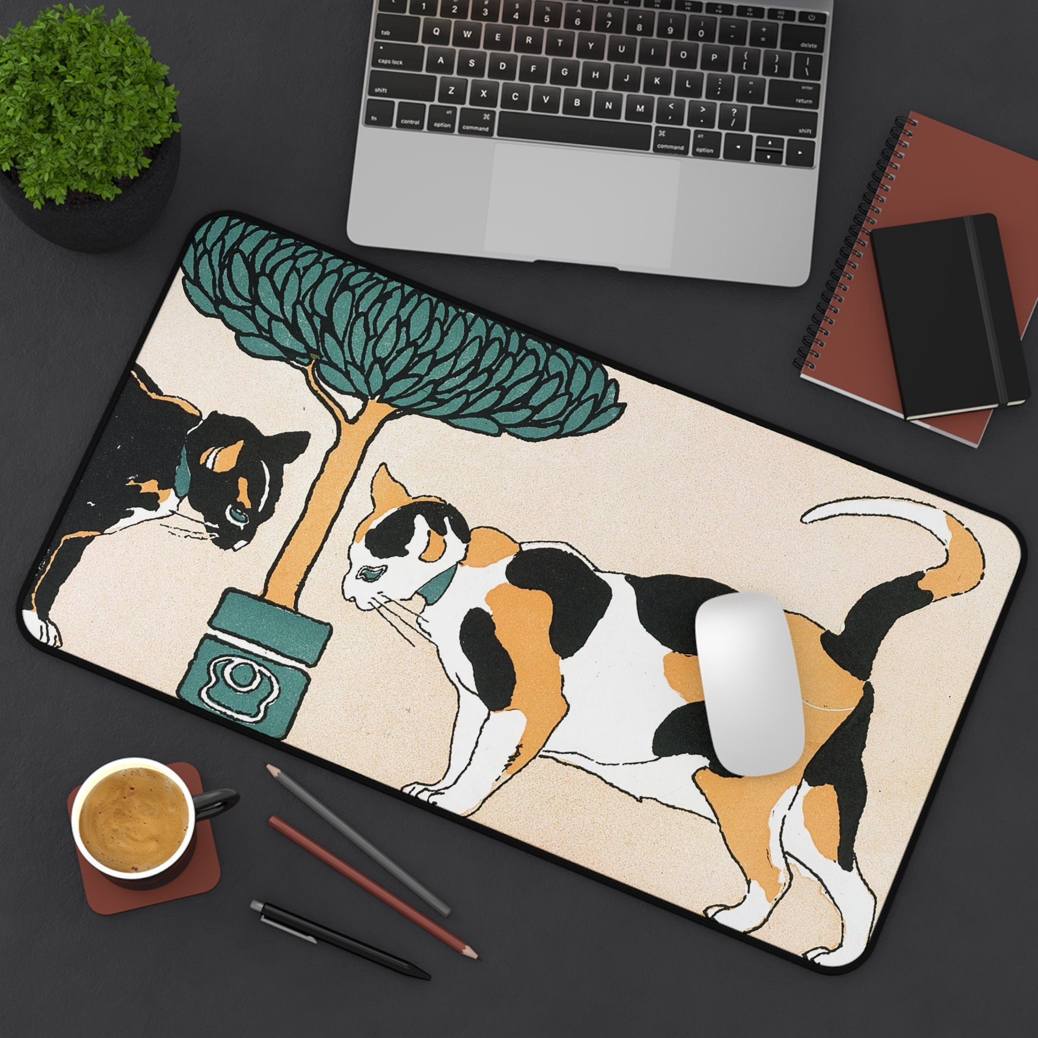 Calico Cat Desk Mat in 2 Sizes, Large Desk Mat, Neoprene Gaming Mat ...