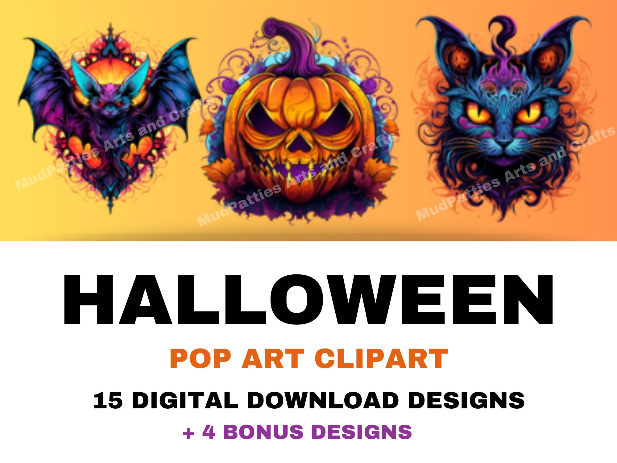 Halloween, Spooky, Pop Art, Clipart, Digital Download, Bundle, Bonus ...