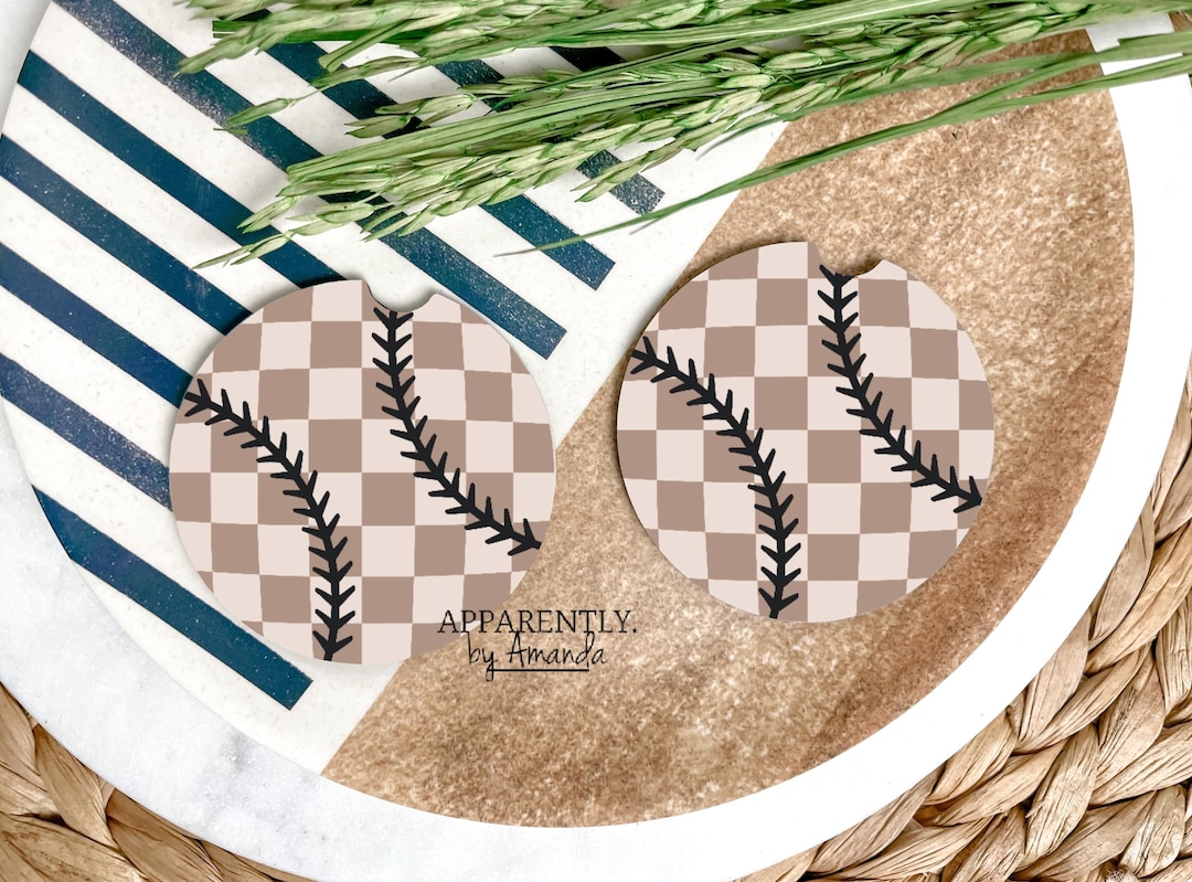 Checkered Neutral Baseball/softball - Car Coaster Set of 2 - Etsy